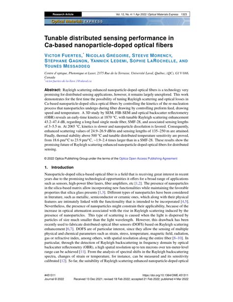 Pdf Tunable Distributed Sensing Performance In Ca Based Nanoparticle Doped Optical Fibers