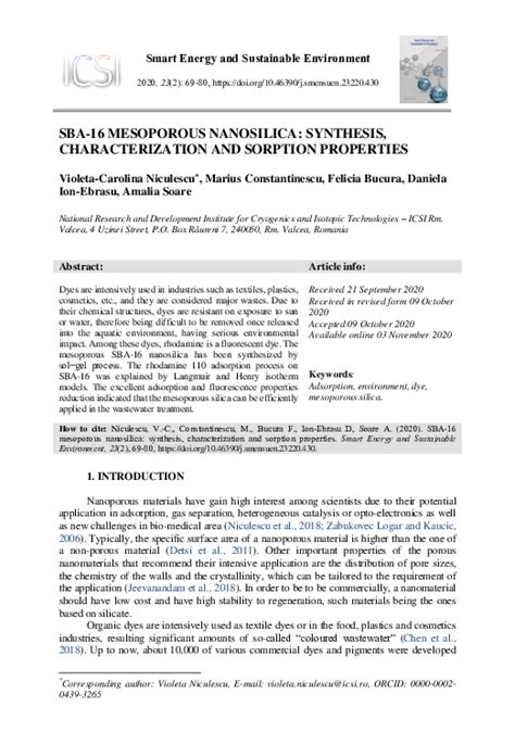 Pdf Sba 16 Mesoporous Nanosilica Synthesis Characterization And Sorption Properties