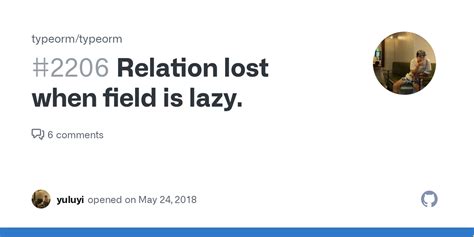 Relation Lost When Field Is Lazy · Issue 2206 · Typeormtypeorm · Github