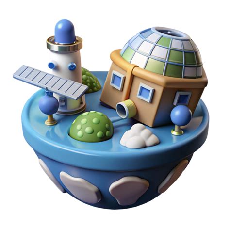 Whimsical 3d Render Tiny Planet With Observatory Lighthouse And Satellite 54715849 Png