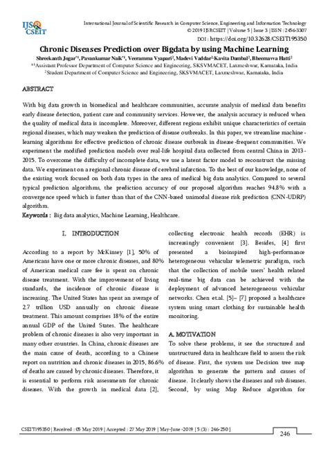 Pdf Chronic Diseases Prediction Over Bigdata By Using Machine Learning