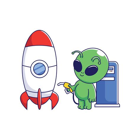 Cute Alien Refueling Rocket Cartoon 47160988 Vector Art At Vecteezy