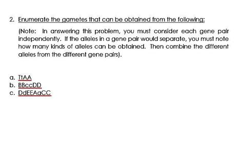 Solved 2 Enumerate The Gametes That Can Be Obtained From