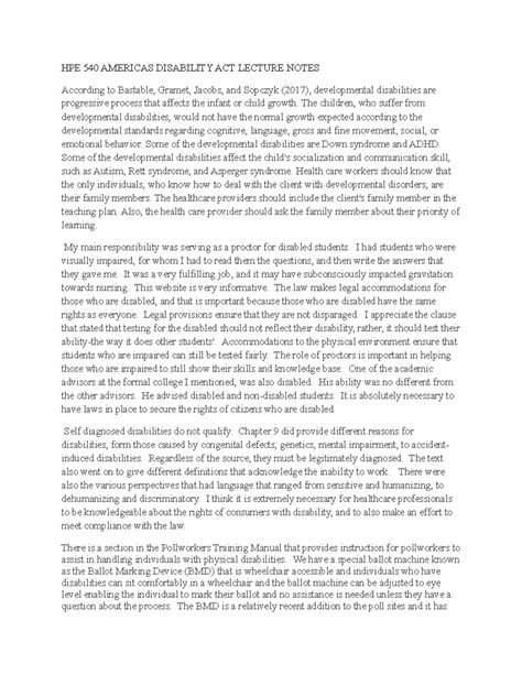 Hpe 540 Americas Disability Act Lecture Notes Hpe 540 Americas Disability Act Lecture Notes