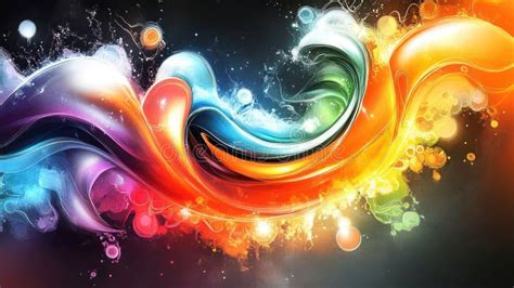 A Vibrant Swirl Of Colors And Abstract Shapes Creating A Dynamic Artistic Composition Stock
