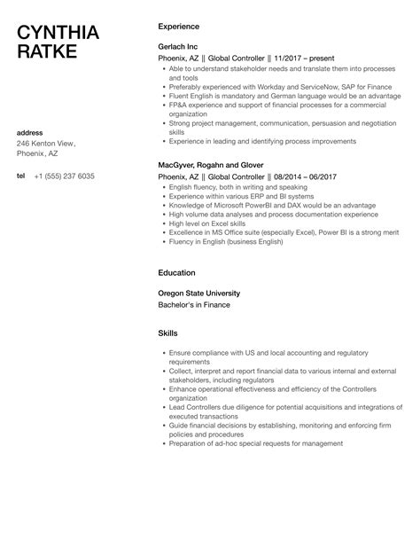Global Controller Resume Samples Velvet Jobs