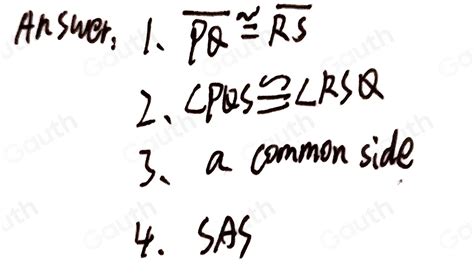 solved c given overline pq≌ overline rs ∠ pqs≌ ∠ rsq prove delta