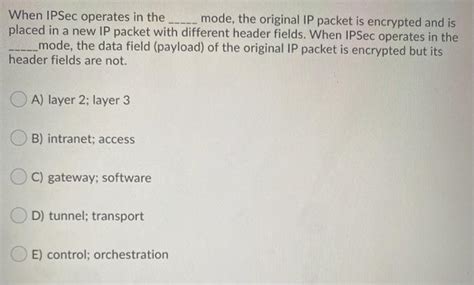Solved When IPSec Operates In The Mode The Original IP Chegg