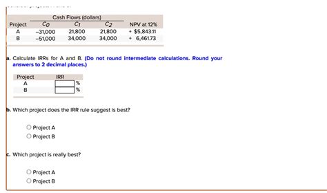SOLVED A Calculate IRRs For A And B Do Not Round Intermediate Calculations Round Your