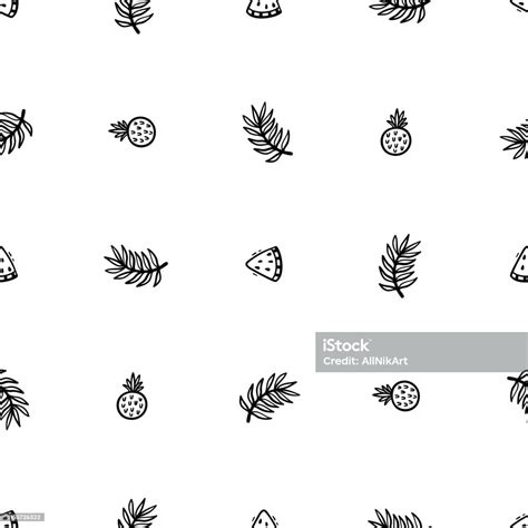 여름 꽃 열대 과일 배경입니다 야자수 잎 수박 조각과 파인애플 벡터 원활한 패턴 0명에 대한 스톡 벡터 아트 및 기타 이미지