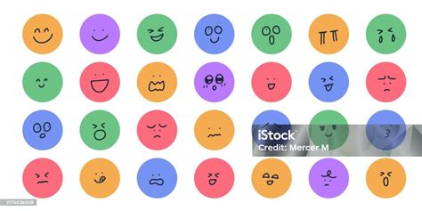 다양한 감정을 보여주는 얼굴 표정이 있는 손글씨 아이콘 세트입니다 가린 얼굴에 대한 스톡 벡터 아트 및 기타 이미지 가린 얼굴 감정 개체 그룹 Istock