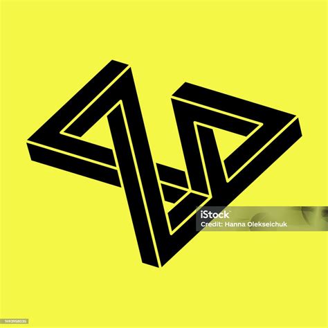 불가능한 모양 신성한 기하학 인물 착시 추상적인 영원한 기하학적 물체 광학 예술 노란색 배경에 불가능한 기하학 모양입니다 에셔 스타일 3차원 형태에 대한 스톡 벡터 아트 및