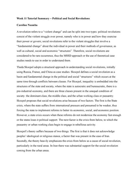 Week 11 Tutorial Summary Week 11 Tutorial Summary Political And