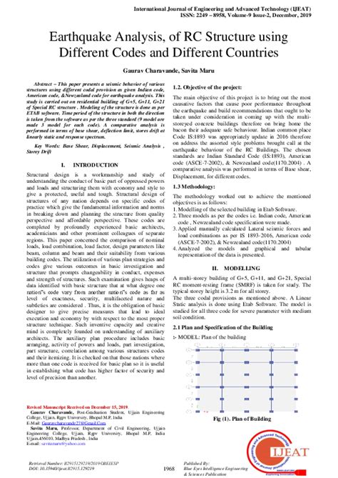 Pdf Earthquake Analysis Of Rc Structure Using Different Codes And