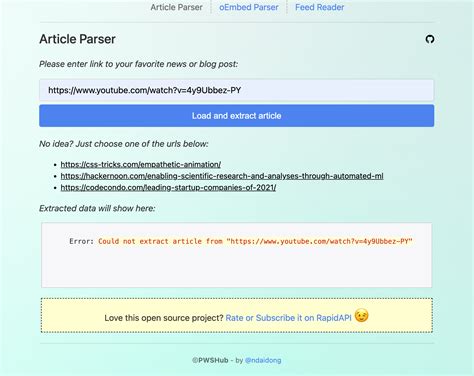 Unable To Extract Article Data From YouTube Issue 259