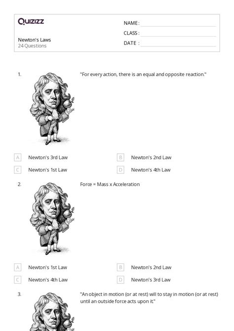 50 newtons first law mass and inertia worksheets for 9th class on