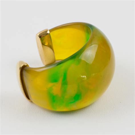 Yves Saint Laurent Ysl Massive Green Yellow Resin Cuff Bracelet For