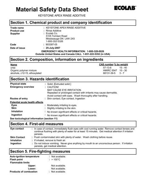 Ecolab Keystone Apex Rinse Additive Pdf