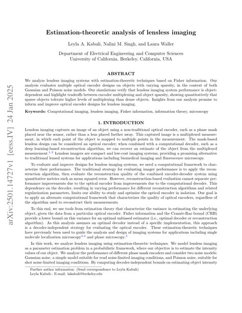 Pdf Estimation Theoretic Analysis Of Lensless Imaging