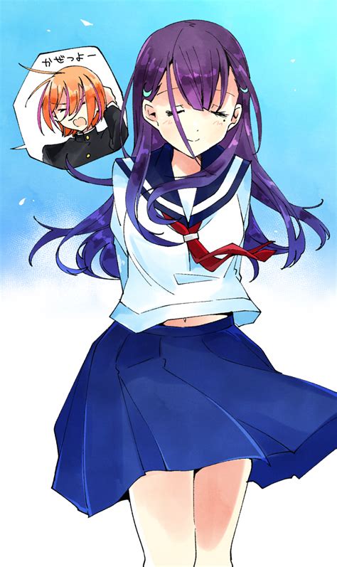 Safebooru 22 7 2girls Arms Behind Back Black Jacket Blue Background