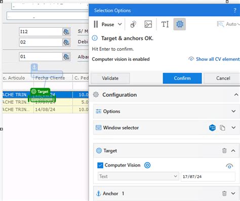 can t select correctly the target on a table can t obtain data for
