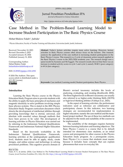 Pdf Case Method In The Problem Based Learning Model To Increase