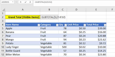 How To Use Subtotal Formula In Excel With Examples