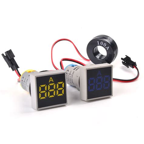 22mm 디지털 전류계 0 100a ac380v 사각 패널 전류 미터 표시기 led 신호 램프 파일럿 라이트 전류계
