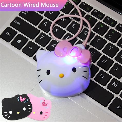 3d Cartoon Mouse Ergonomic Usb Optical Mice Hellokitty Pink Led Light