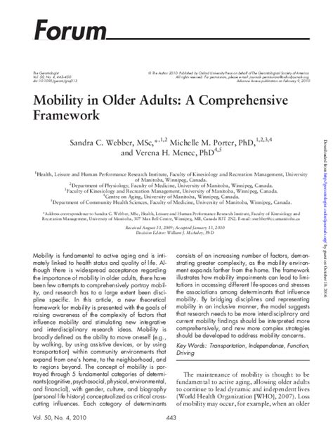Pdf Mobility In Older Adults A Comprehensive Framework