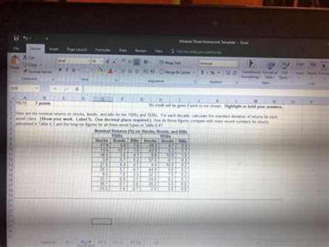 module three homework template excel data review view cut tell me
