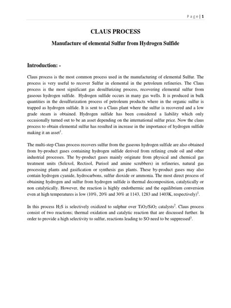 Claus Process Process Engineering Chemistry Free 30 Day Trial