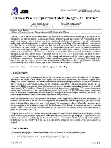 Pub6 Business Process Improvement Methodologies Pdf Six Sigma Lean Manufacturing