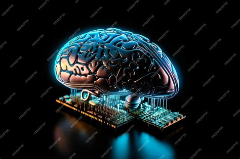컴퓨터 회로 기판에 인간 두뇌가 있는 Ai 칩셋 인공 지능 데이터 마이닝 및 딥 러닝 현대 컴퓨터 기술 Ai Cpu 개념