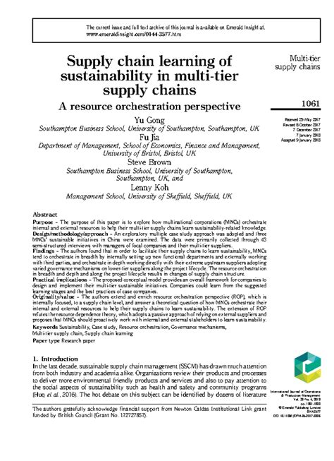 Supply Chain Learning Of Sustainability In Multi Tier Supply Chains A Resource Or Supply Chain