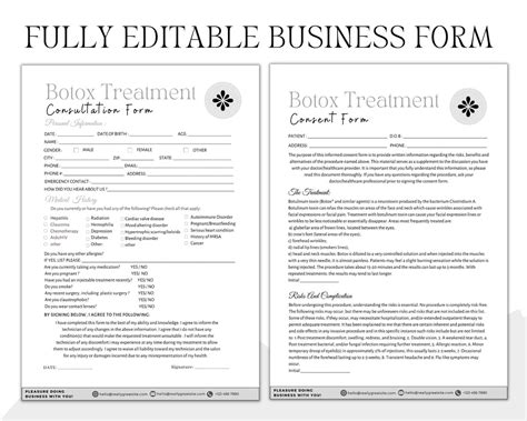 Professional Botox Treatment Form Botox Consent Form Esthetician Forms Botox Aftercare Botox