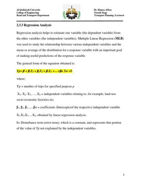 Lecture 4 Pdf Dependent And Independent Variables Regression Analysis