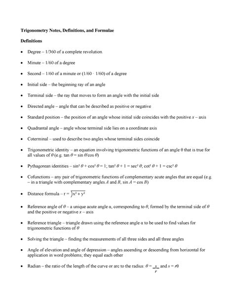 422873950 Trigonometry Notes Trigonometry Notes Definitions And