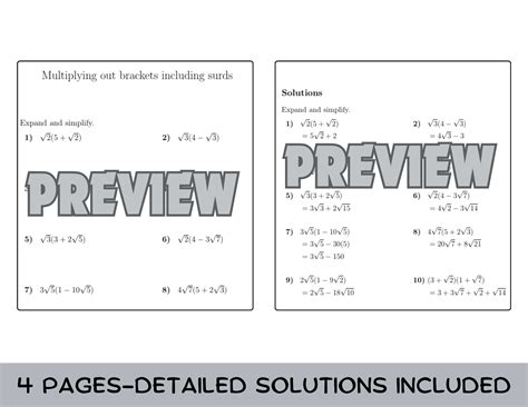 Multiplying Out Brackets Including Surds Worksheet No 3 With Solutions