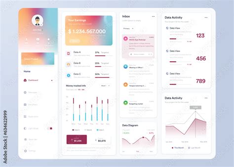 Infographic Dashboard Ui Ux Design With Graphs Charts And Diagrams Web Interface Template For