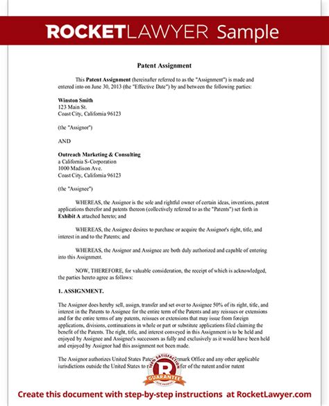 Patent Application Assignment Form With Sample