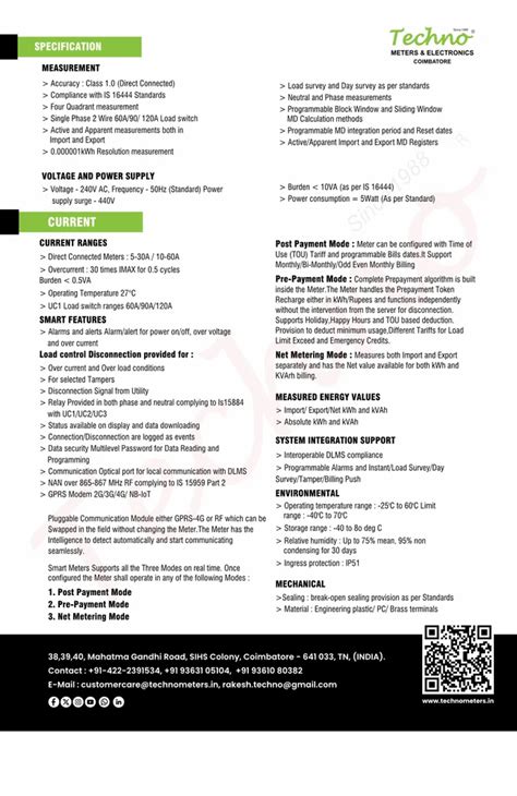 Techno Single Phase Whole Current Smart Meter Model Name Number TMCB012 At 4200 In Coimbatore