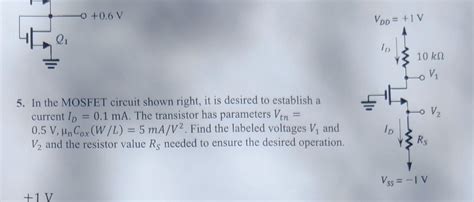 Solved In The MOSFET Circuit Shown Right It Is Desired Chegg