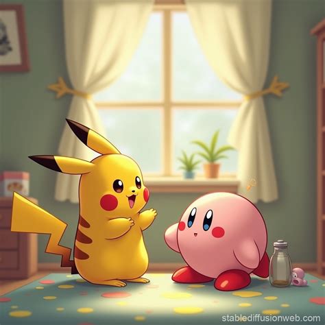 Pikachu Waking Kirby Up In The Morning Prompts Stable Diffusion Online