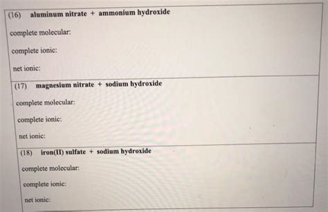 Solved Part Ii Write The Molecular Complete Ionic And Net