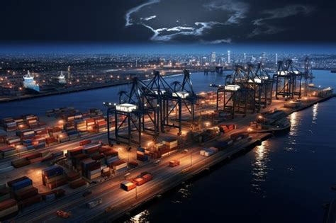 premium ai image container cargo freight ship with working crane