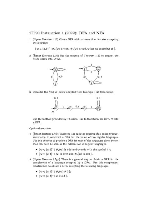 Instruction 01 Instruction Set 1 For Automata Language Theory And