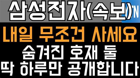 삼성전자 주가전망 긴급속보 내일 무조건 사세요 숨겨진 호재 둘 딱 하루만 공개합니다 Youtube