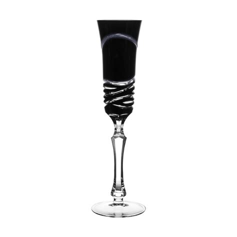 Birks Crystal Silver Ribbon Black Champagne Flute Ajka Crystal Uk