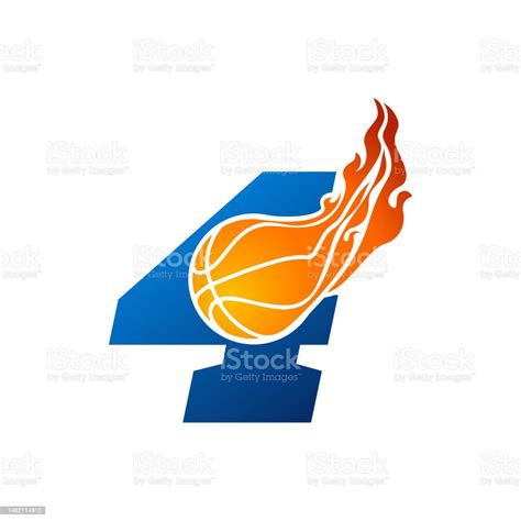 initial letter 4 basketball logo concept with fireball stock
